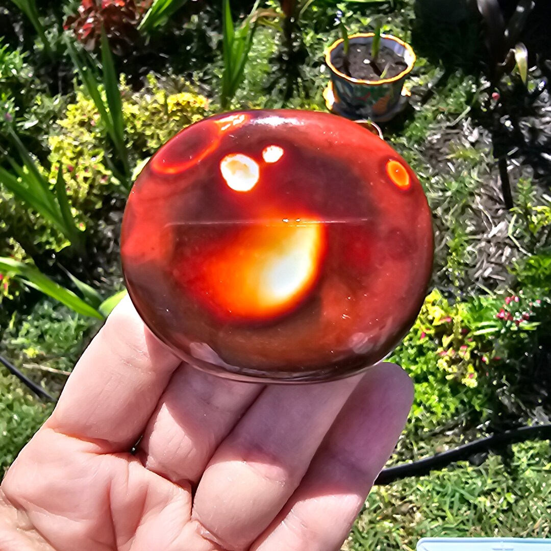 Carnelian Silk Agate Palm Stone 2 Sardonyx Red, Orange, Yellow, White ...