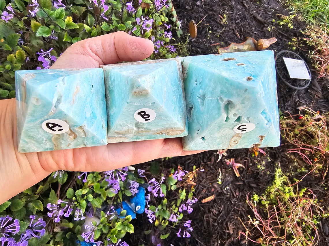 Rare Blue Aragonite Crystal Pyramids, Choose Your Piece, Blue Pyramid ...