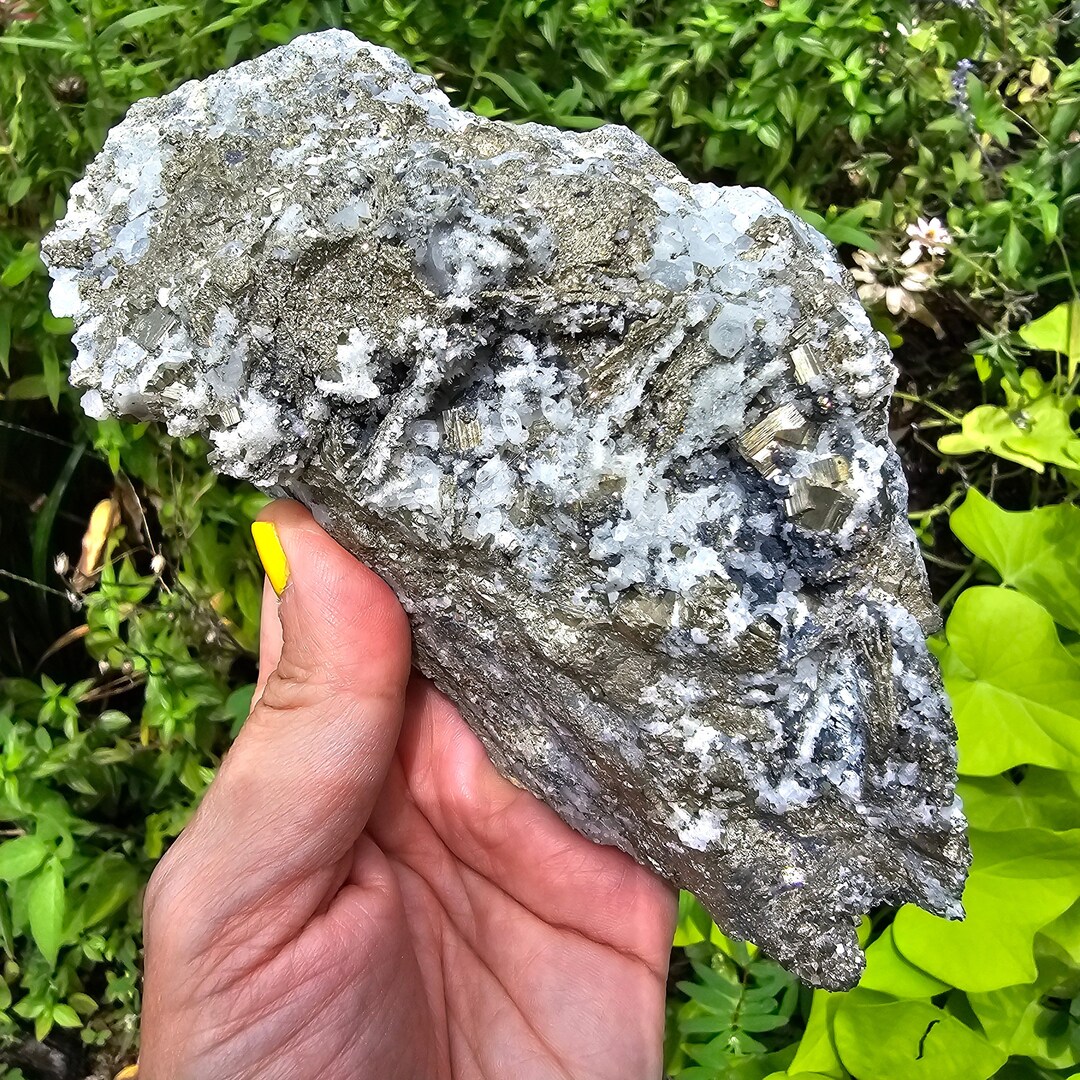 Large Pyrite Cluster 6" With White Chalcedony and Hematite Quartz ...