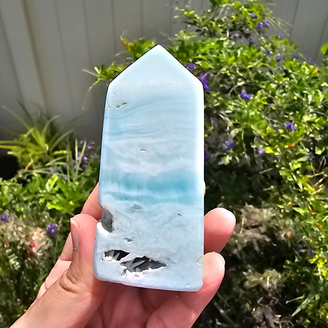 Caribbean Calcite Tower 3.4" Blue Crystal Point Generator Mineral ...