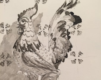Rooster 11x8.5 Pen Drawing Print From Original, Holiday Present ...