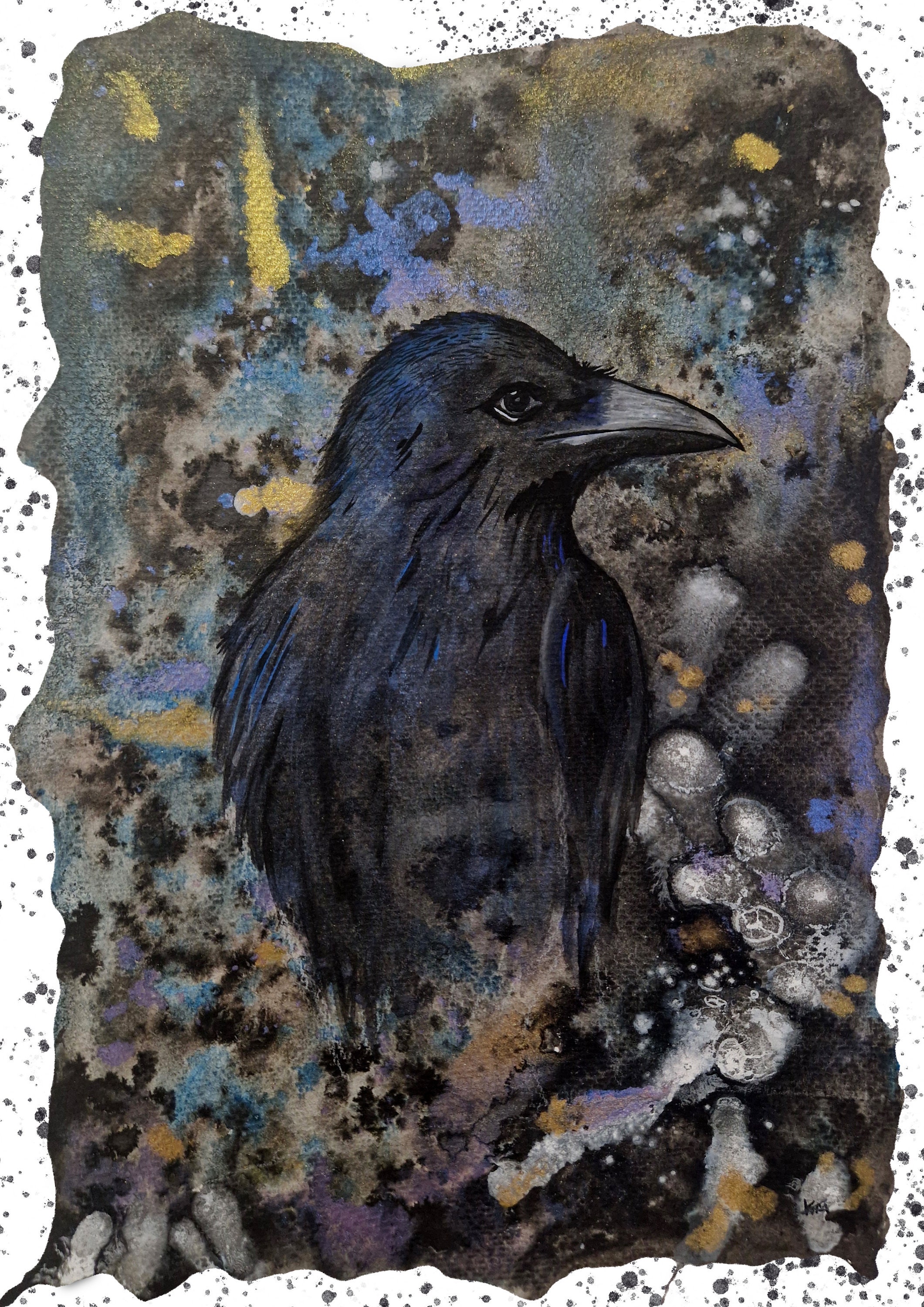 A5 Crow Watercolour Raven Art Print midnight Raven Wall Art ...