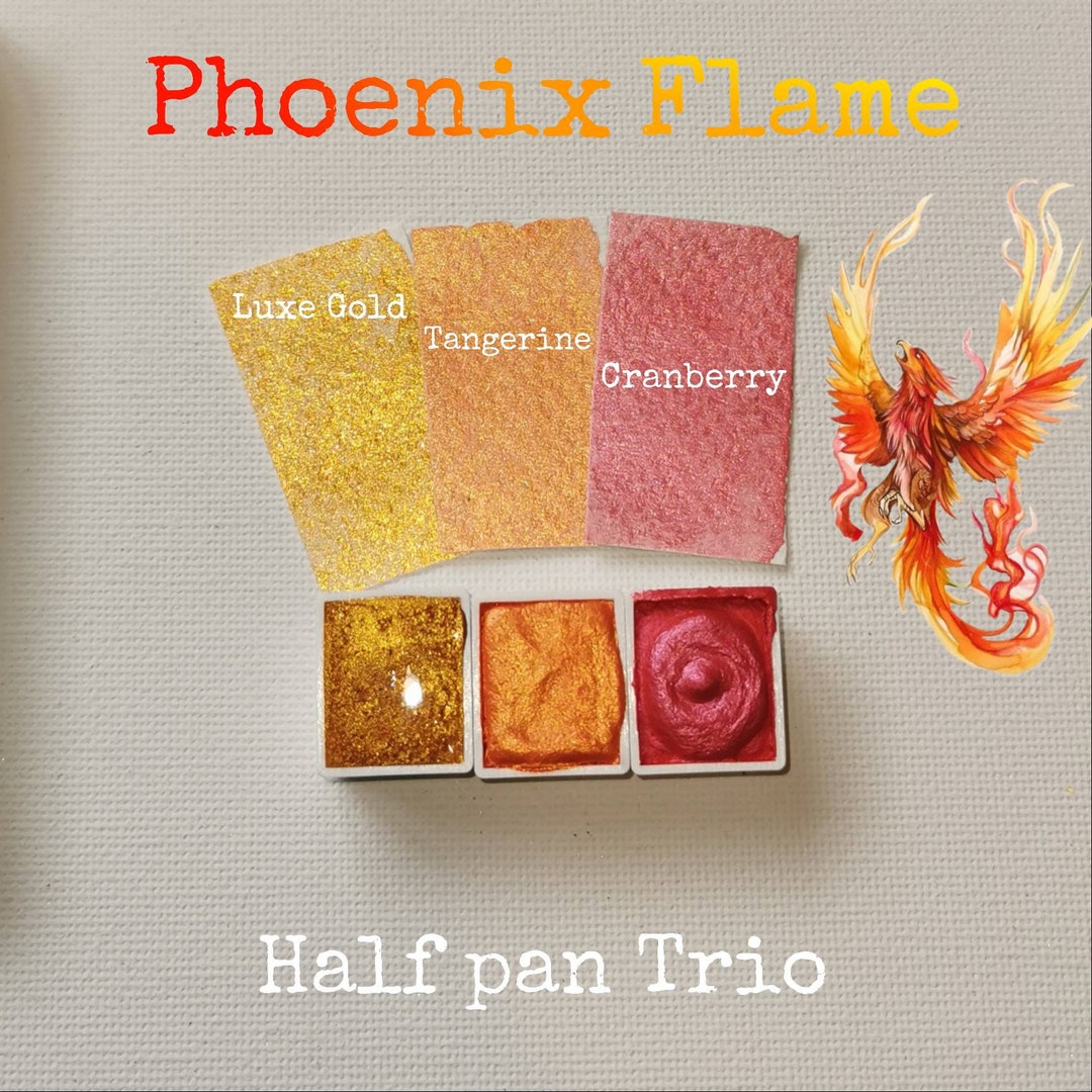 Shimmer Phoenix Flame Watercolour Set, Metallic Glitter Watercolor Half ...