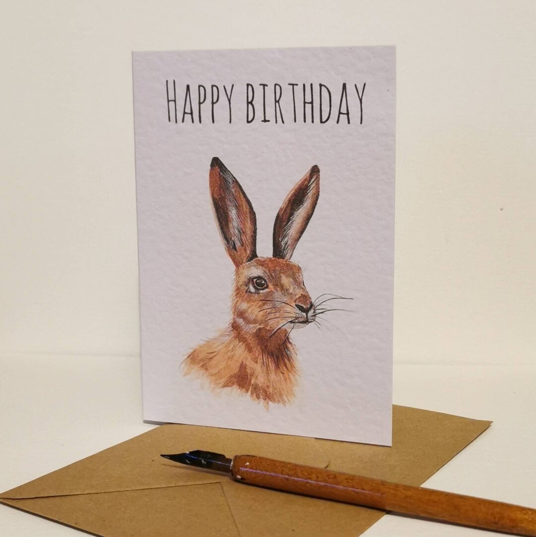 Personalised Hare Birthday Card Blank Greetings Card British Wildlife ...