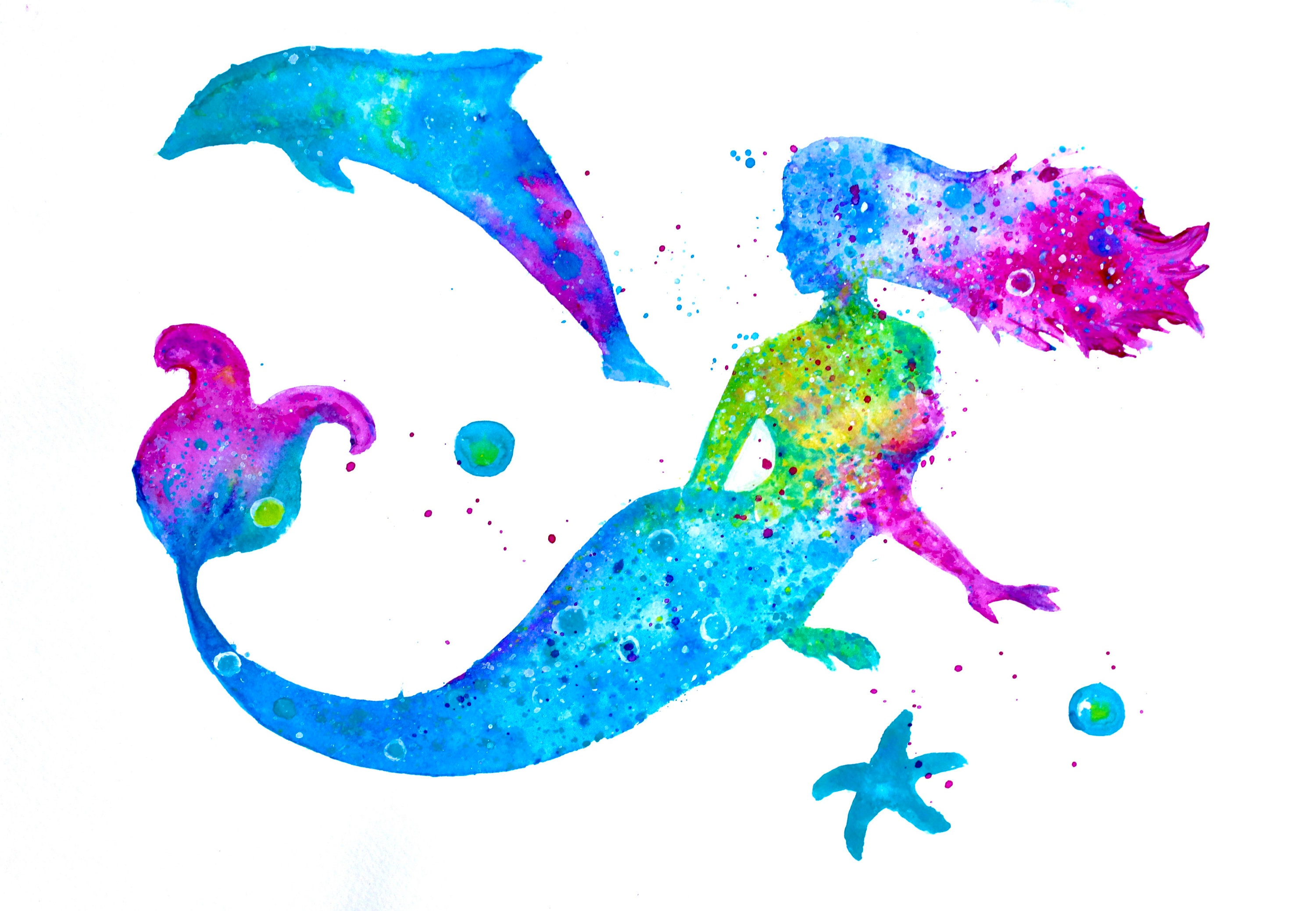 Mermaid Watercolour Art Print Mermaid Watercolour Poster - Etsy New Zealand