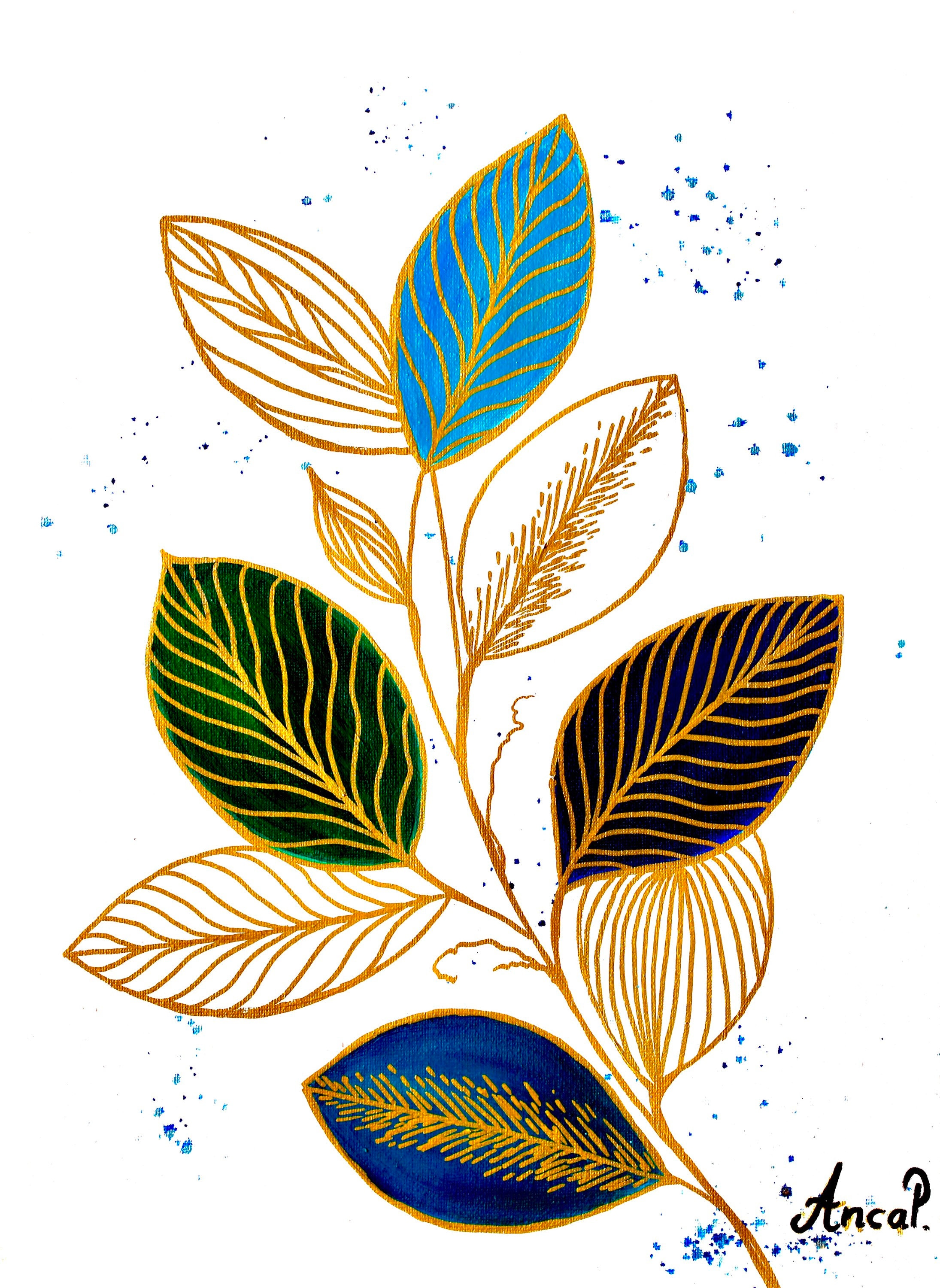 Gold Leaf Painting Gold Leaf Print Botanical Print Leaves - Etsy