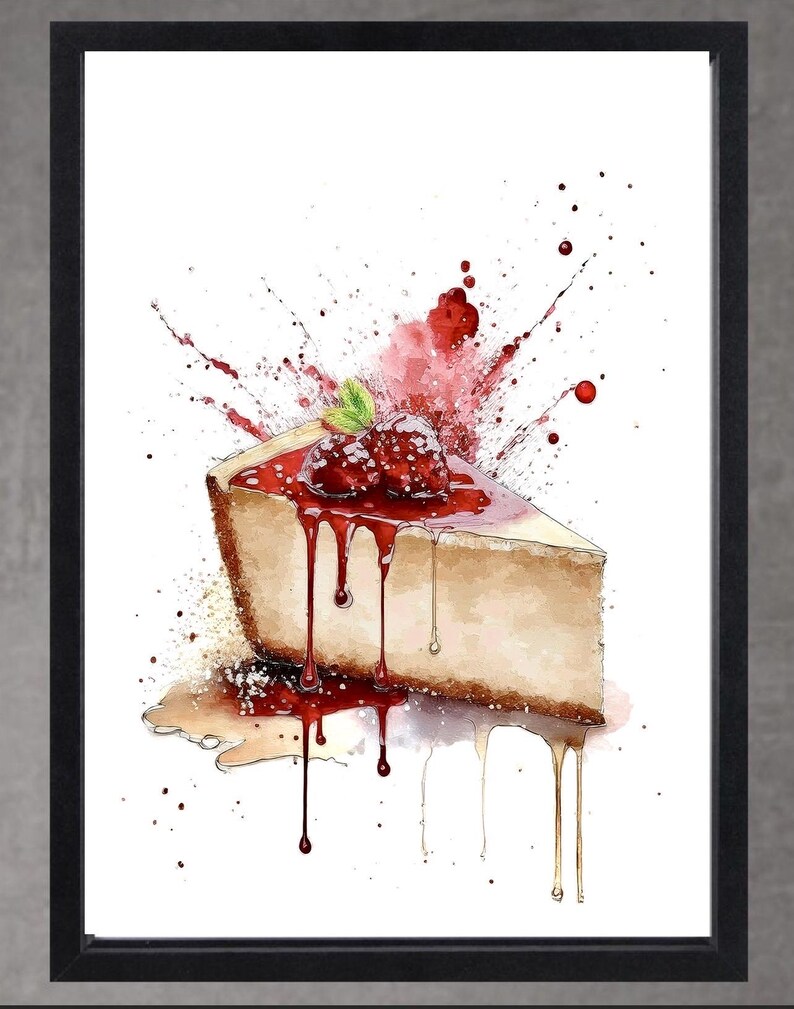Cheesecake Watercolor Art Print, Cheesecake Painting, Patisserie Wall ...