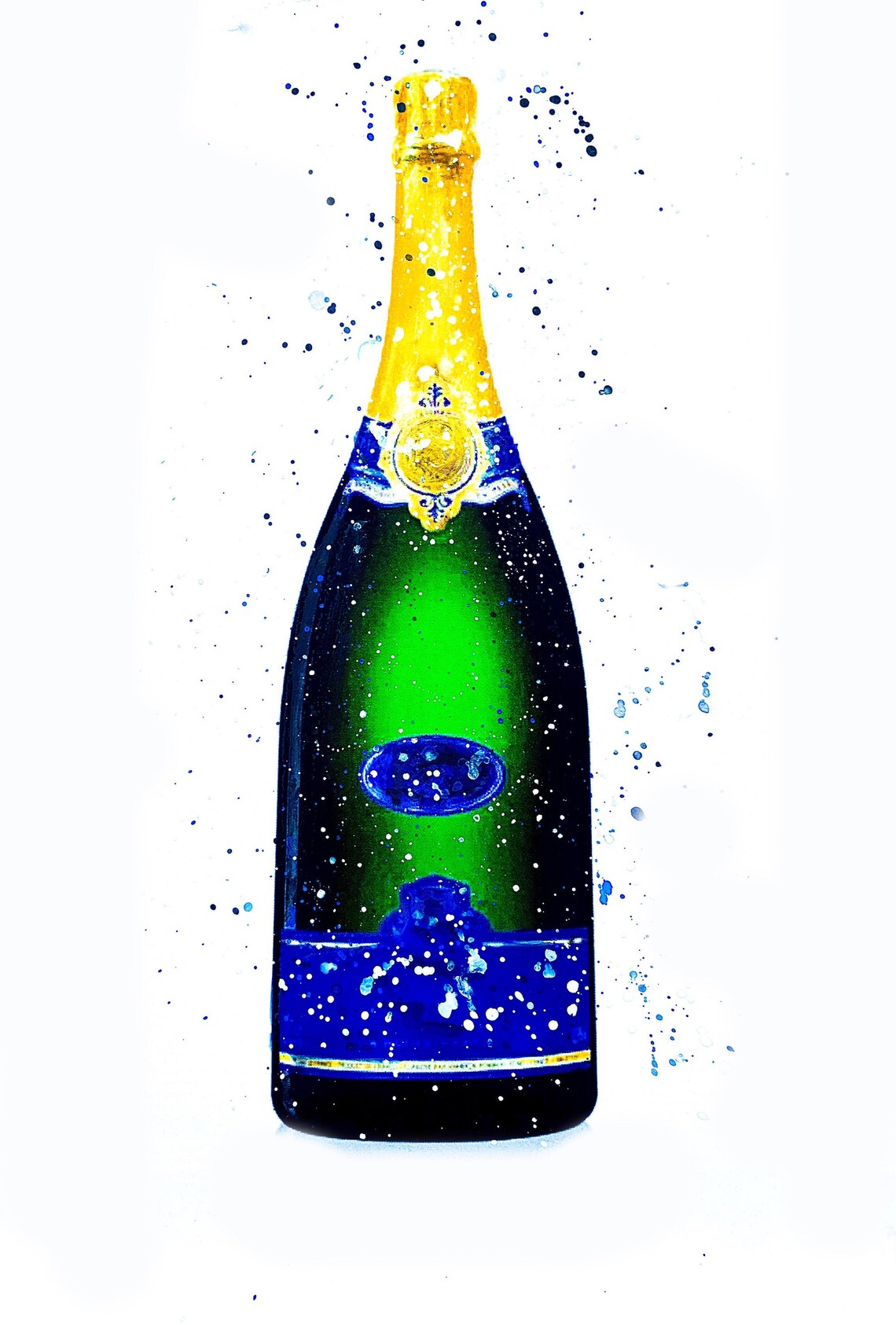 Champagne Bottle Art Print, Watercolour Champagne Bottle Print 8x10 A4 ...