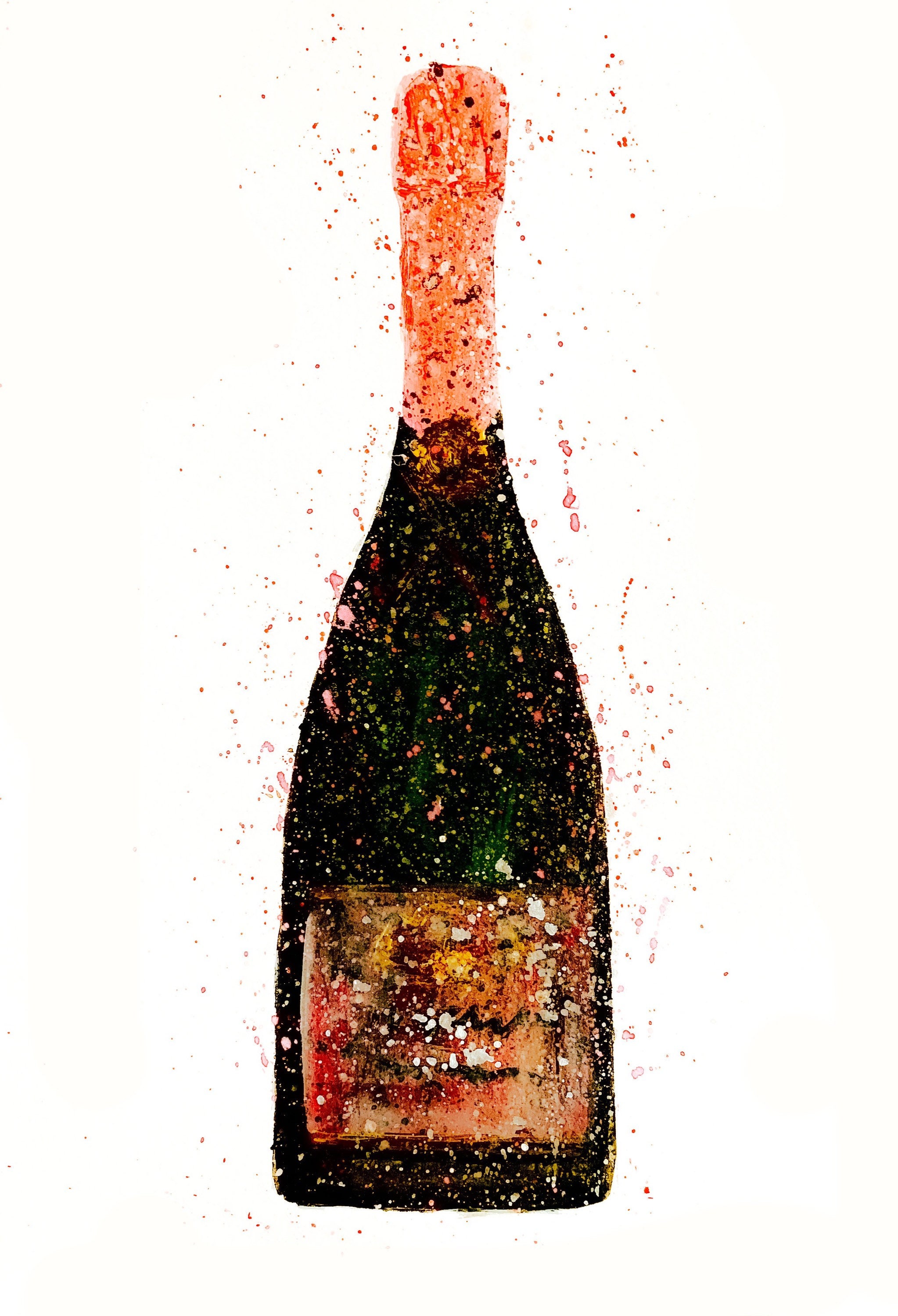 Champagne Bottle Wall Art Print, Watercolour Art - Etsy