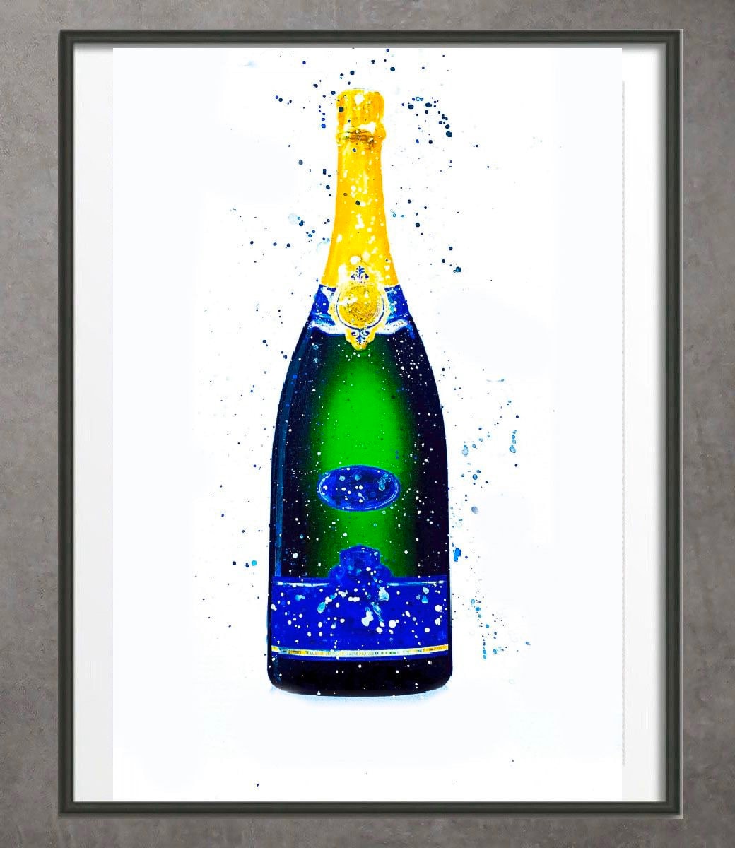 Champagne Bottle Art Print, Watercolour Champagne Bottle Print 8x10 A4 ...