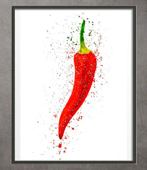 Red Chilli Print Poster Kitchen Print Watercolor Print | Etsy
