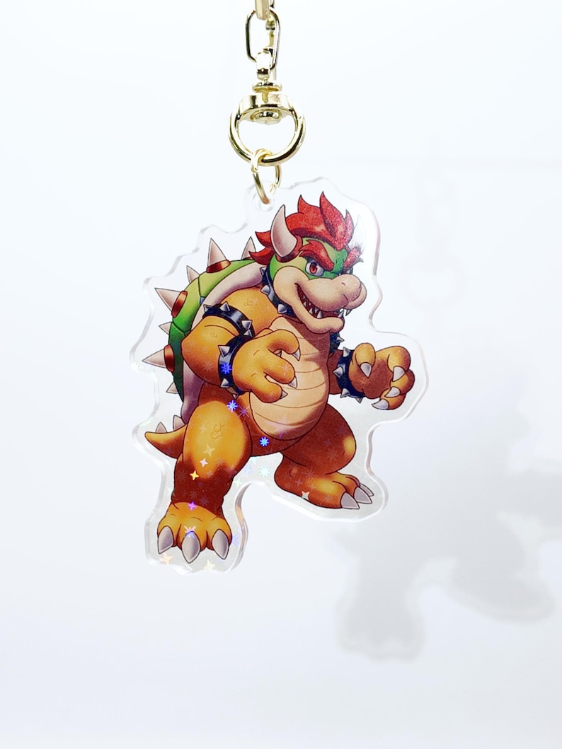 Holographic Super Mario Bros Acrylic Keychain - Bowser Charm - Etsy UK