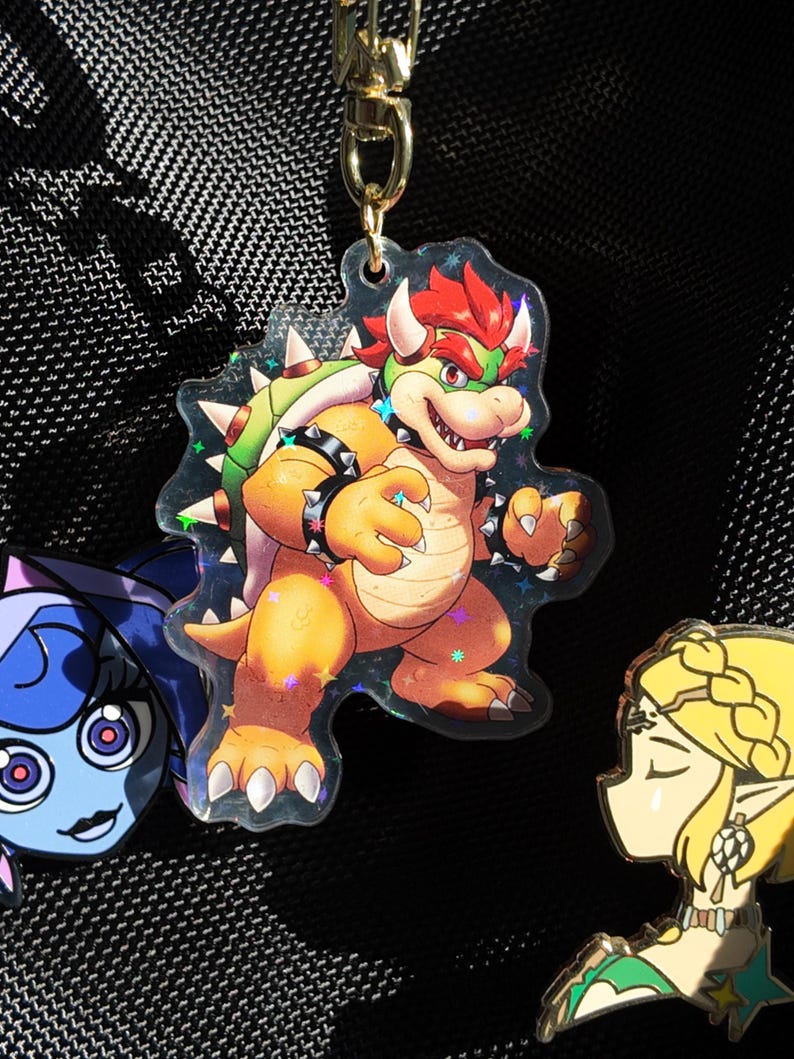 Holographic Super Mario Bros Acrylic Keychain - Bowser Charm - Etsy UK