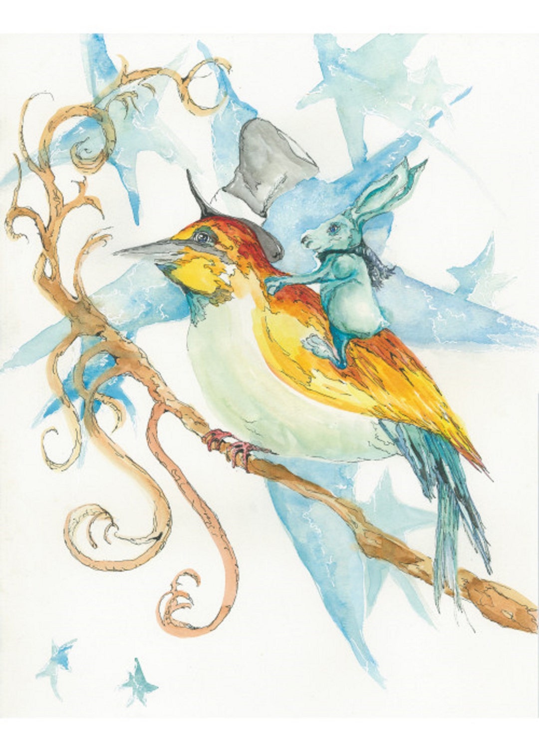 Whimsical Rabbit Flying on Bird - "come Fly With Me" - Etsy
