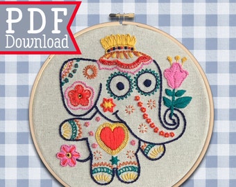 Little Elephant // Hand Embroidery PDF Pattern Instand Digital Download ...