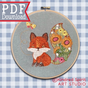 Fox Embroidery Pattern ; Instant PDF Pattern Download ; Hand Embroidery ...