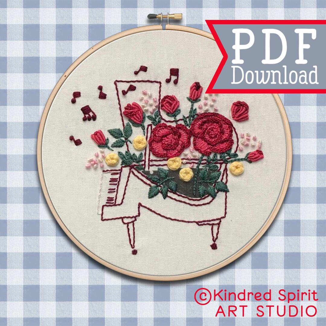 Hand Embroidery Pattern ; Piano Design ; Instant PDF Download ; Music ...