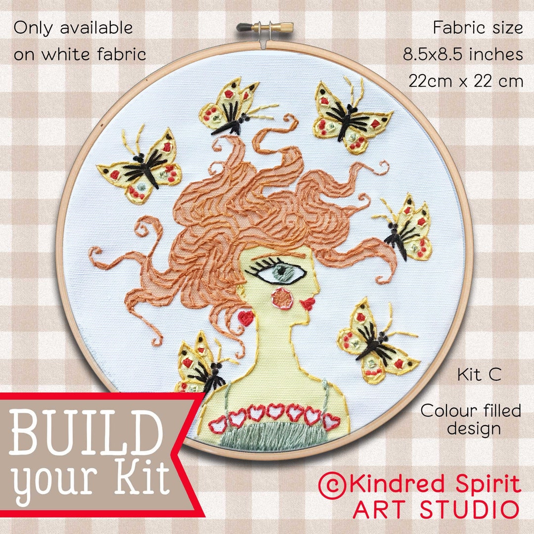 Butterfly Girl Embroidery Kit ; Modern Hoop Art Decor ; DIY Craft ...