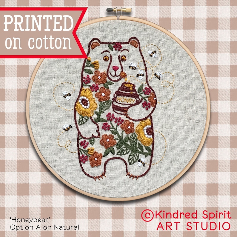 Honeybear Embroidery Kit ; Bear Pattern ; Woodland Animal ; Modern Hoop ...