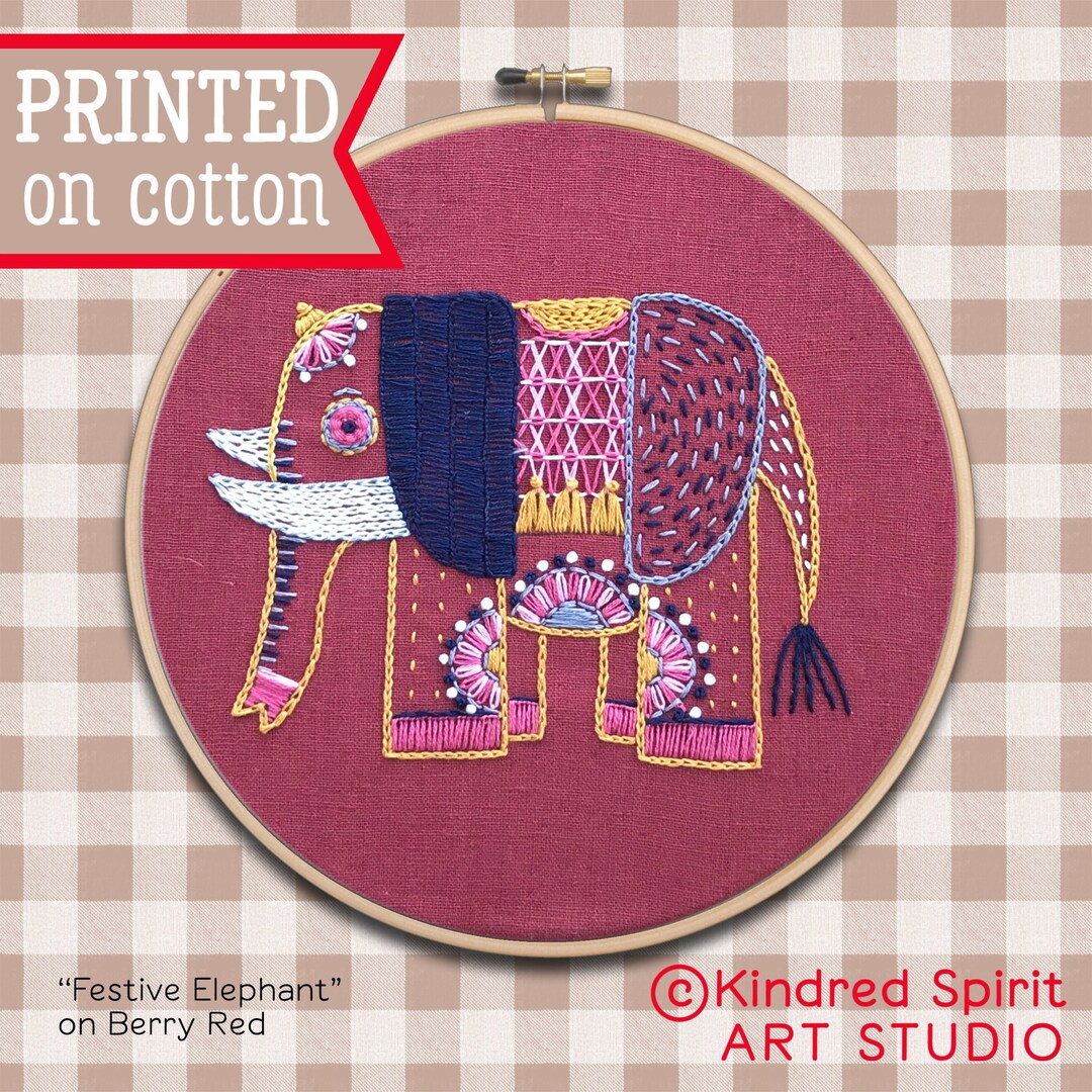 Elephant Embroidery Kit ; Festive Pattern ; Zoo Needlepoint ; Animal ...