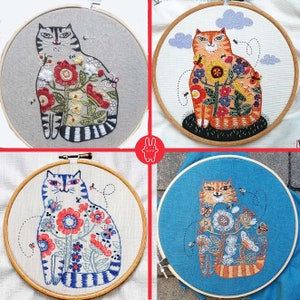 Hand Embroidery Pattern ; Ginger Cat Design ; Tabby Kitty Pattern ...