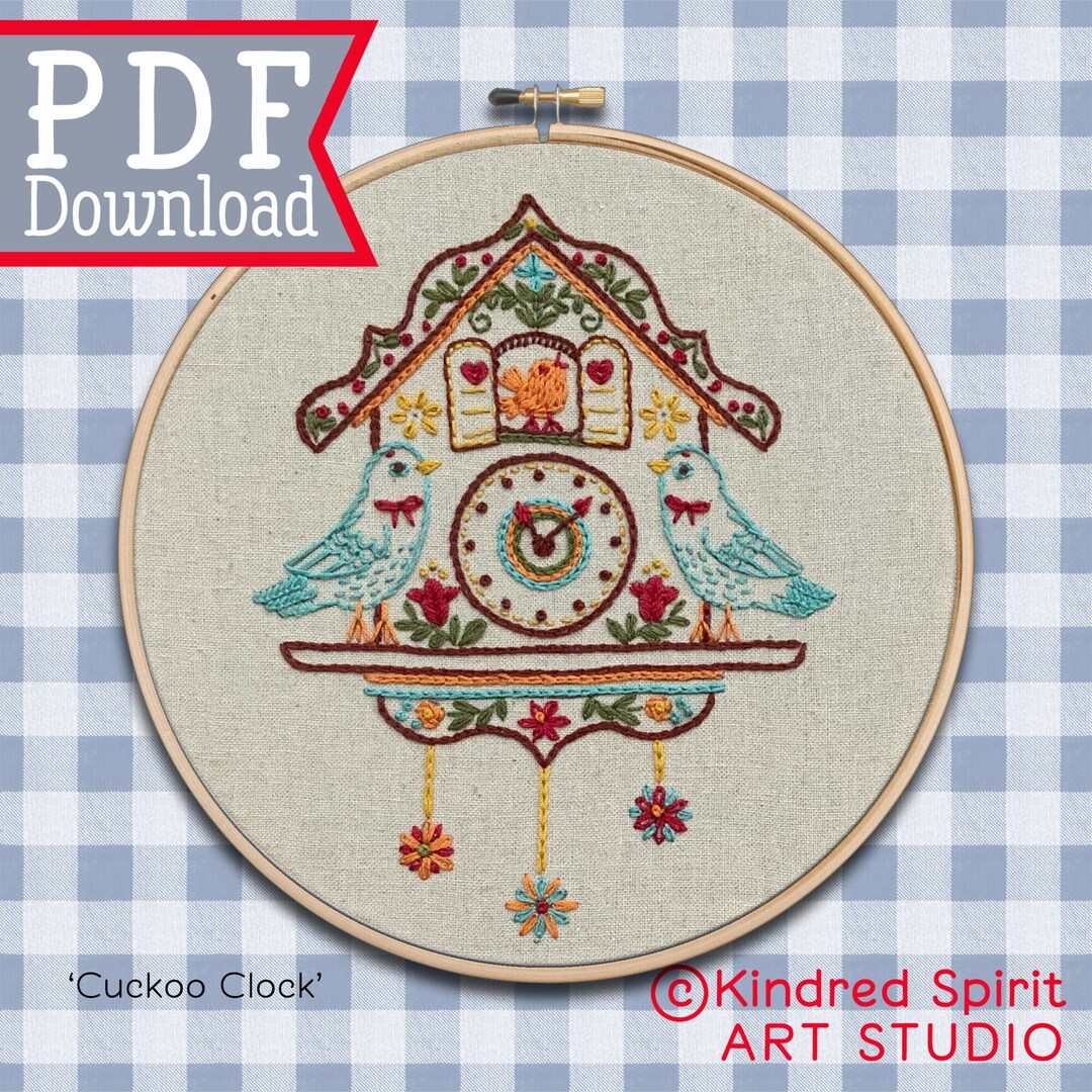 Hand Embroidery Design ; Cuckoo Clock Pattern ; Instant PDF Download ...