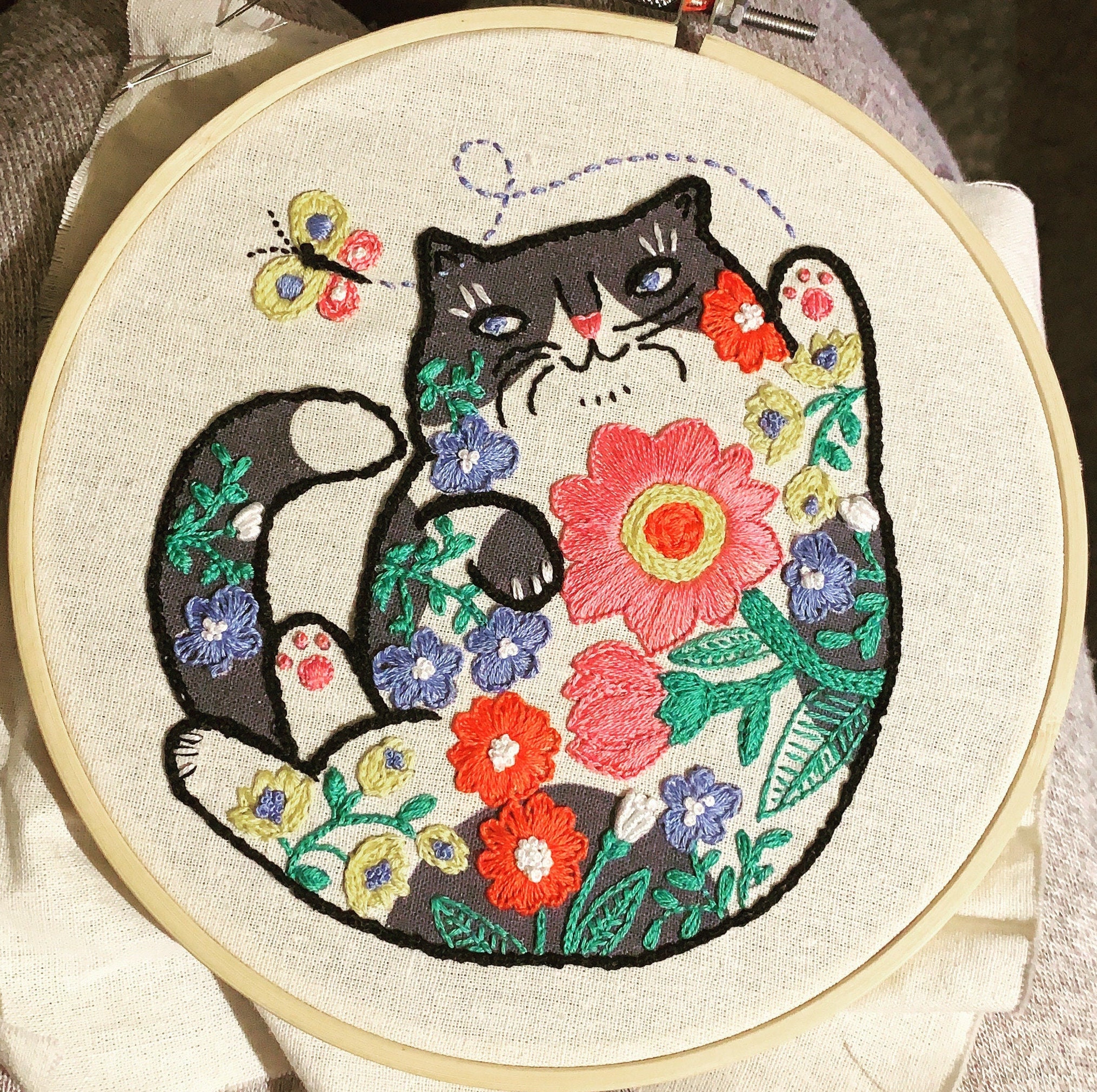 Cat Embroidery Kit Hand embroidery pattern Cat Lover Gift | Etsy