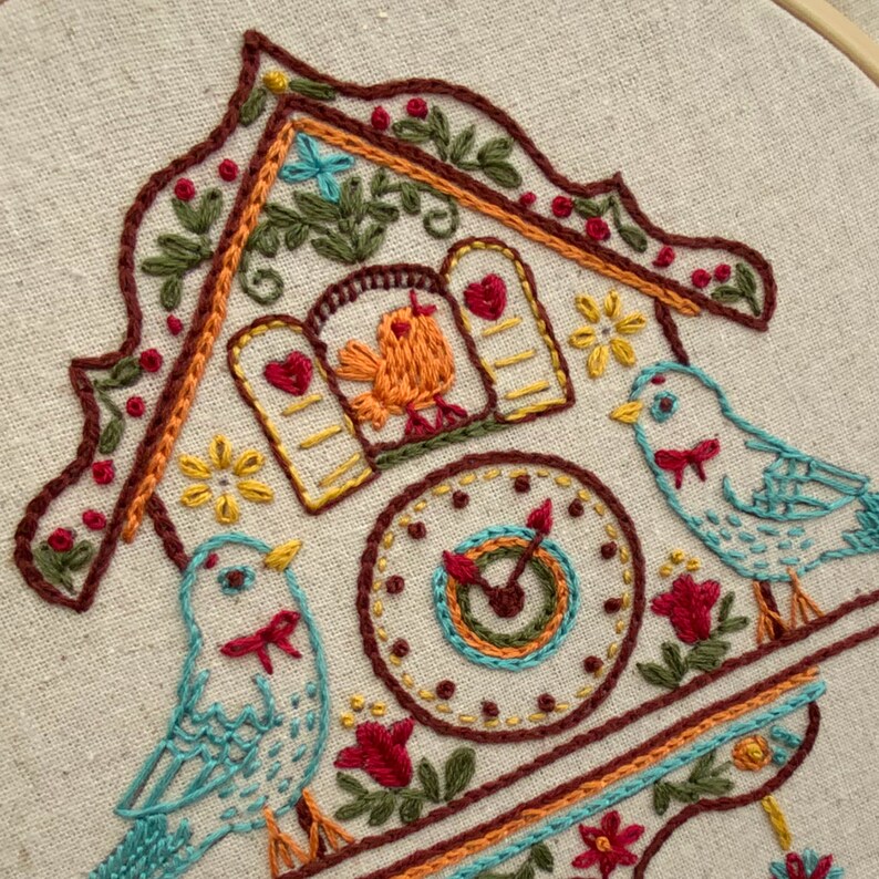 Hand Embroidery Design ; Cuckoo Clock Pattern ; Instant PDF Download ...