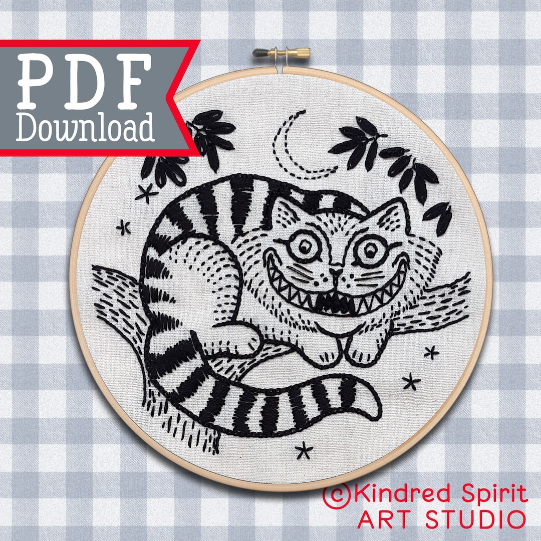 Hand Embroidery Pattern ; Cheshire Cat Design ; PDF Instant Download ...