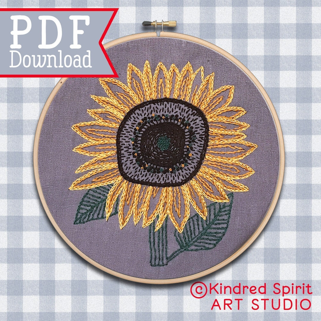 Hand Embroidery Pattern ; Sunflower Design ; Digital PDF Download ...