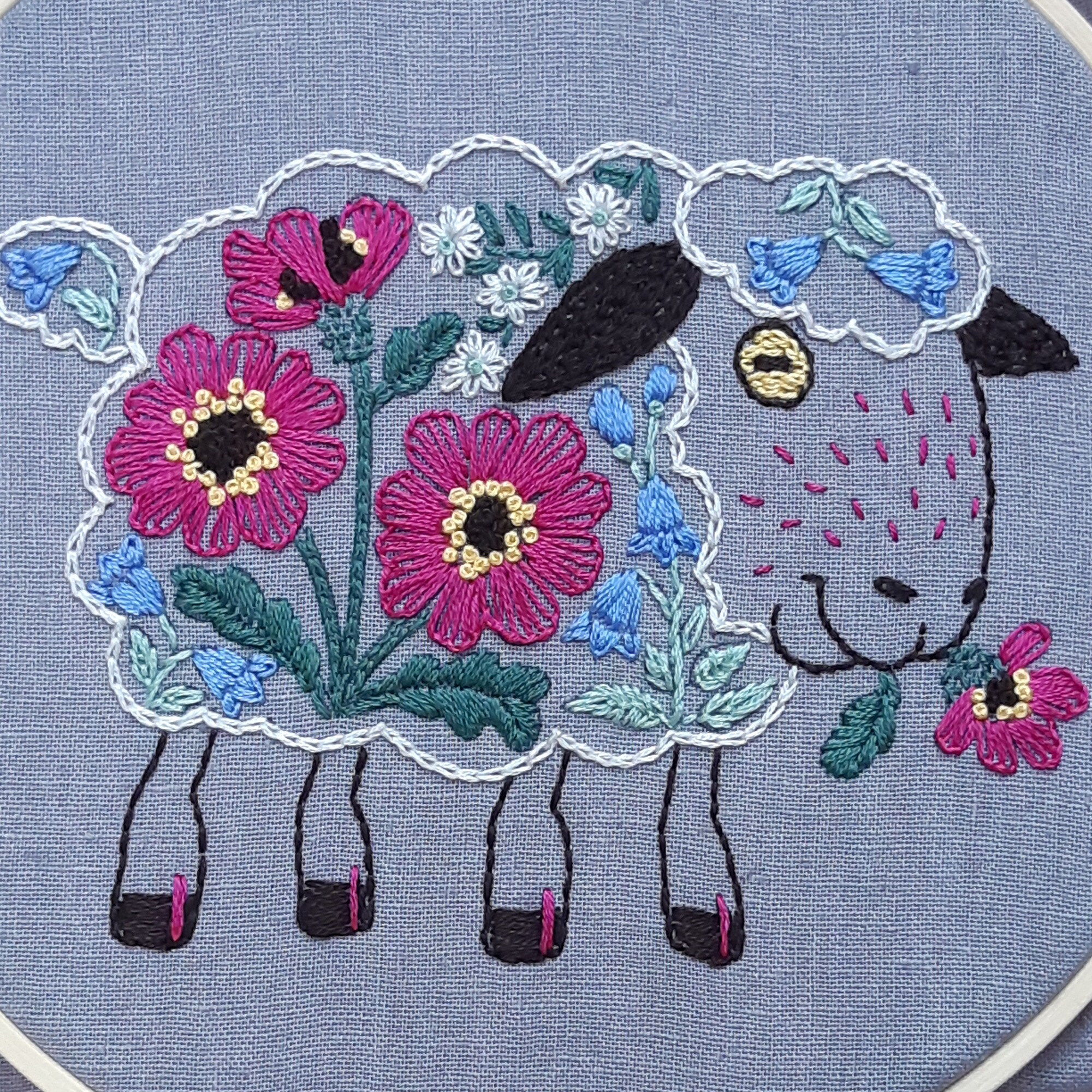 Sheep Embroidery PDF Pattern: Floral Needlepoint Hoop Art (7 Inch) - Etsy