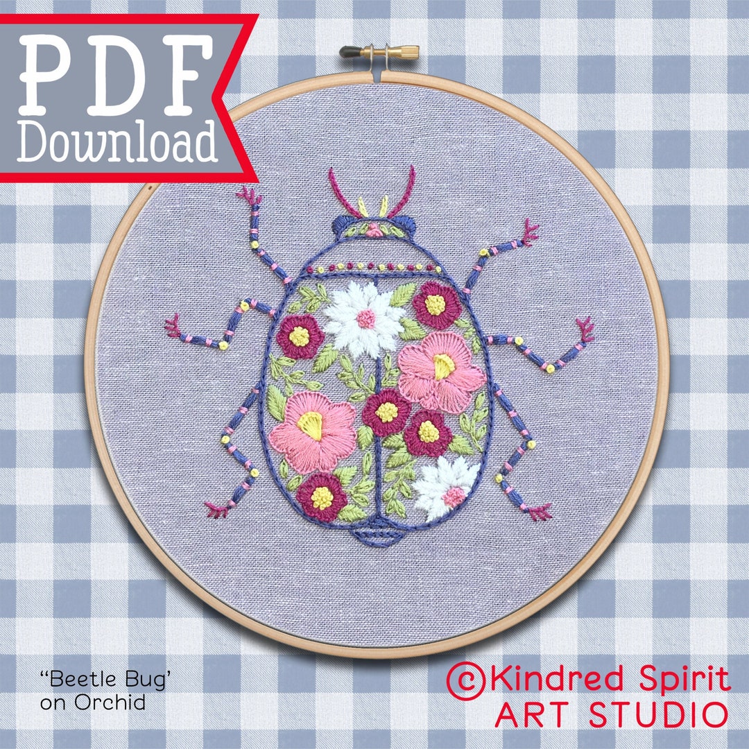 Hand Embroidery Pattern ; Beetle Design ; Flower Needlepoint ; Hoop Art ...