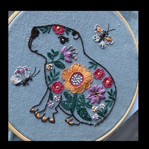Hand Embroidery Kit Capybara Design Woodland Animal Pattern Modern Hoop ...