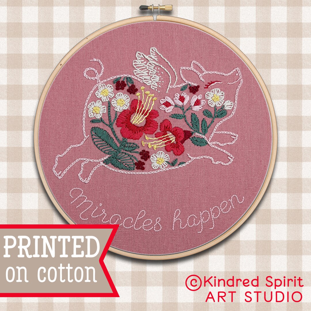 Flying Pig Embroidery Kit: Floral Animal Design, DIY Craft - Etsy