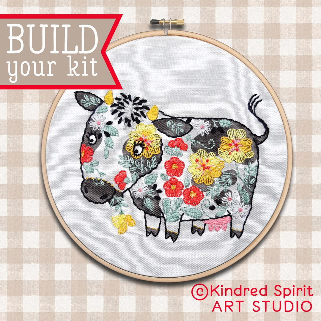 Cow Embroidery Kit ; Dairy Farm Design ; Personalized Quote ; Animal Needlepoint ; Kitchen Decor ...