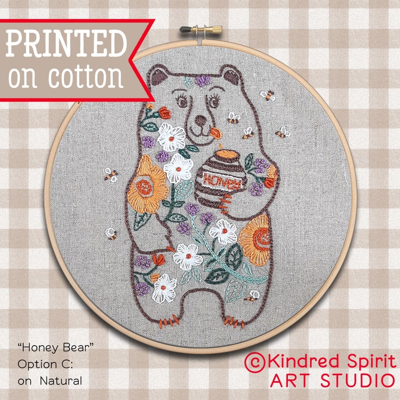 Honeybear Embroidery Kit ; Bear Pattern ; Woodland Animal ; Modern Hoop ...