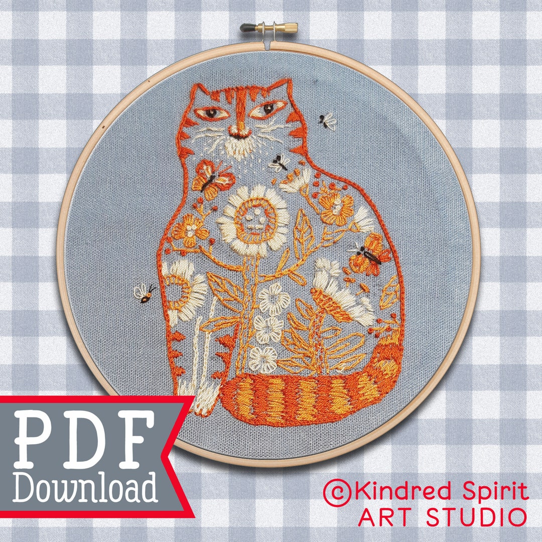 Hand Embroidery Pattern ; Ginger Cat Design ; Tabby Kitty Pattern ...
