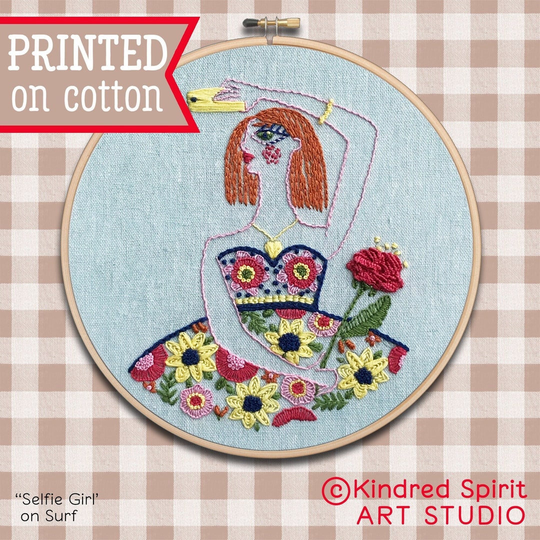 Selfie Girl Embroidery Kit: Modern Floral Hoop Art, DIY Craft - Etsy