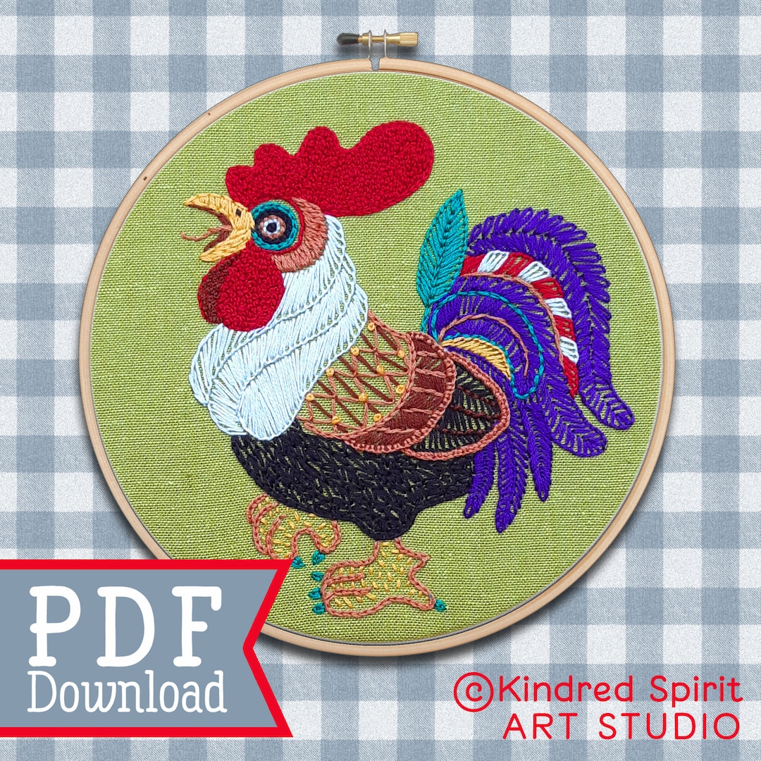 Rooster Hand Embroidery Pattern ; PDF Pattern Download ; Chicken ...