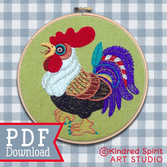 Rooster Hand Embroidery Pattern PDF Pattern Download - Etsy