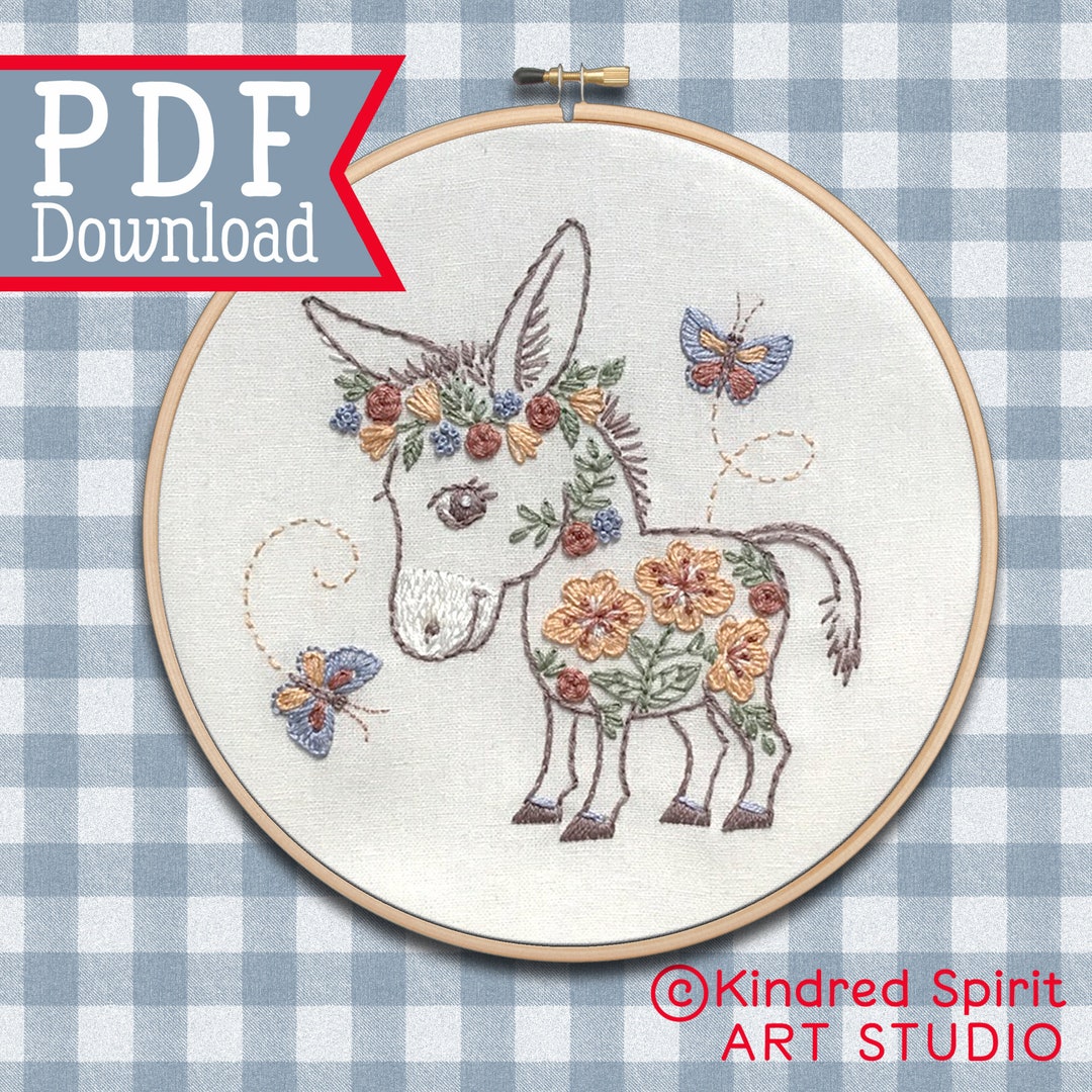 Donkey Embroidery Design PDF Pattern Download Farm Animal Hand ...