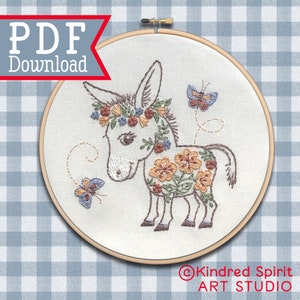 Donkey Embroidery Design PDF Pattern Download Farm Animal Hand ...