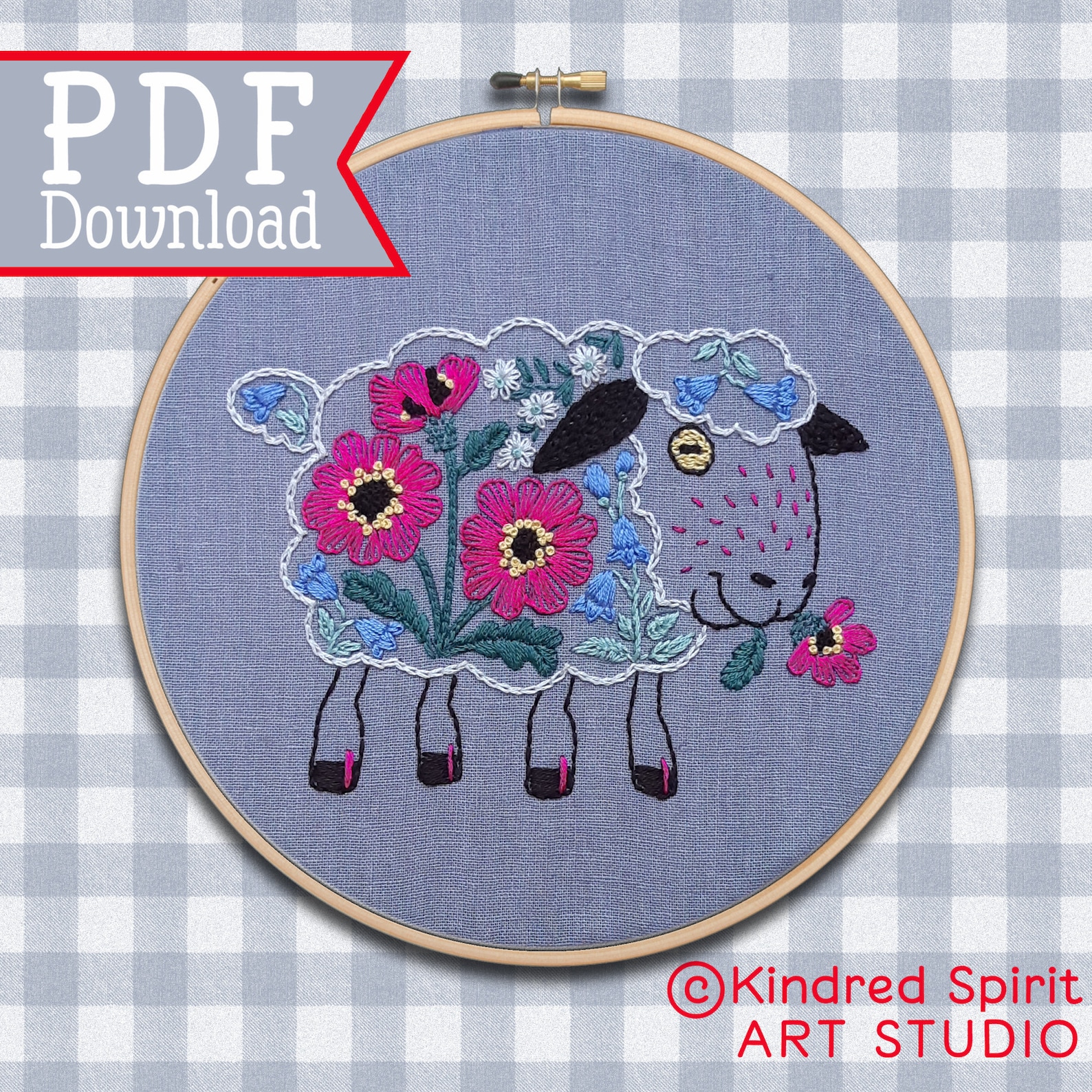 Sheep Embroidery PDF Pattern: Floral Needlepoint Hoop Art (7 Inch) - Etsy