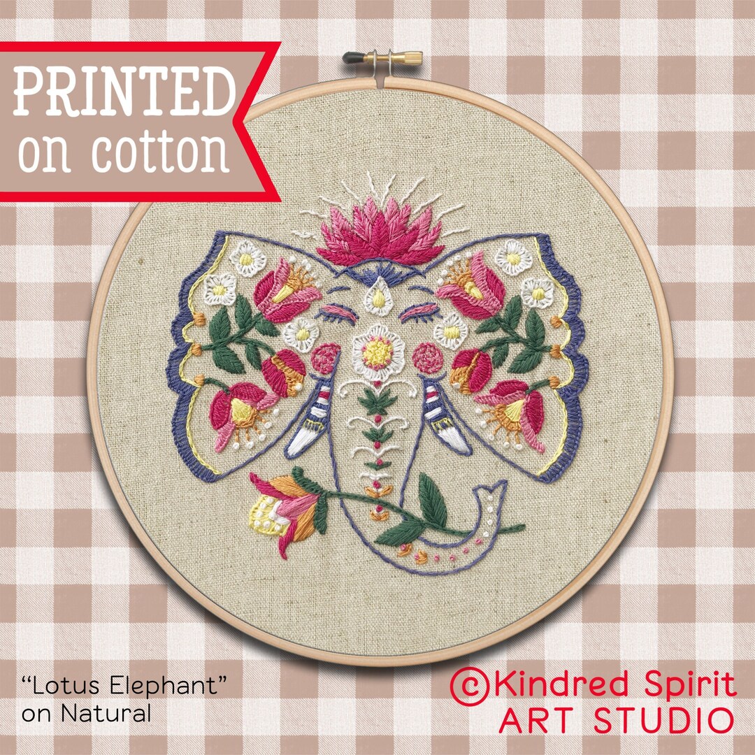 Lotus Elephant Embroidery Kit ; Meditation Pattern ; Animal Needlepoint ...