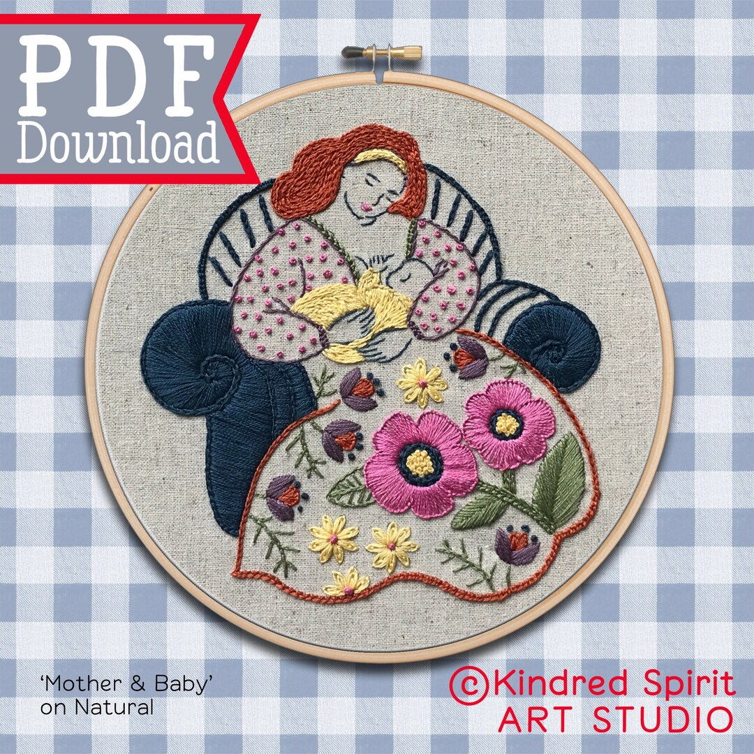 Hand Embroidery PDF Pattern ; Mother and Baby Design ; Floral ...