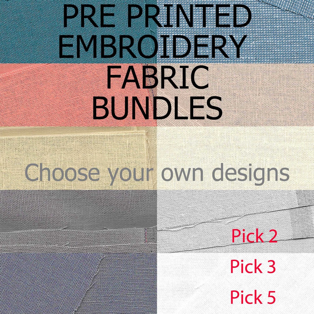 Pre-printed Embroidery Fabric Bundle: Cotton Linen DIY Craft - Etsy