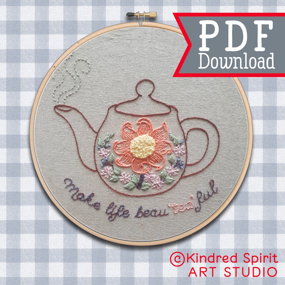 Hand Embroidery Pattern ; Teapot Design ; PDF Download ; Beginner DIY ...