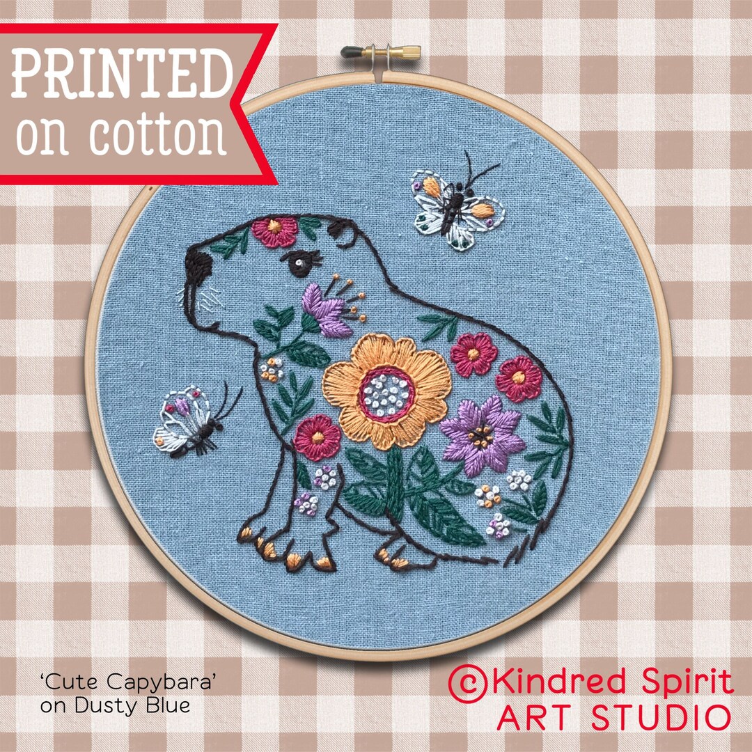 Capybara Embroidery Kit ; Floral Design ; Woodland Animal Pattern ...