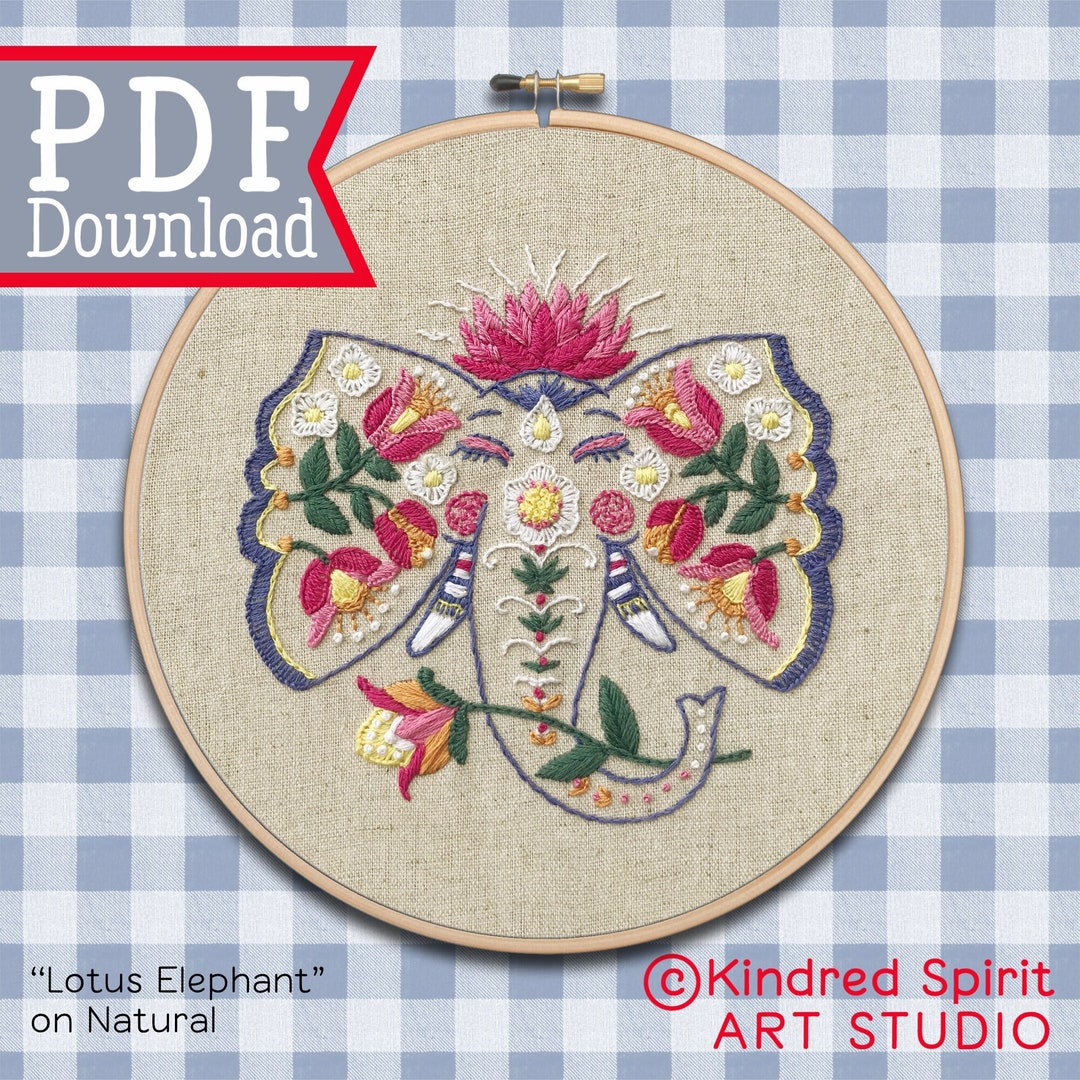 Hand Embroidery Design ; Lotus Elephant Pattern ; Animal Needlepoint ...