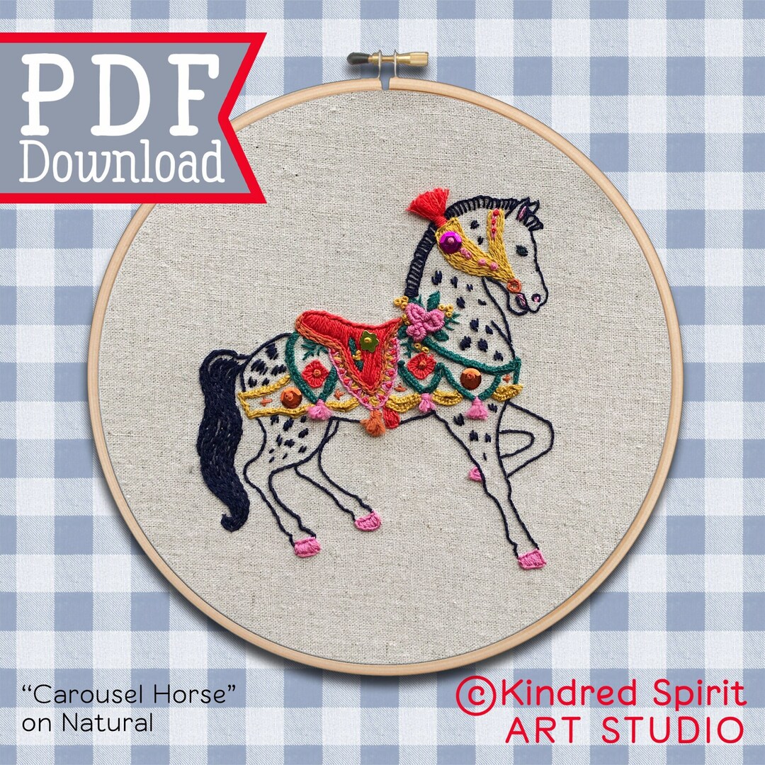 Carousel Horse Embroidery Pattern: Modern Crewel Hoop Art (PDF Download ...